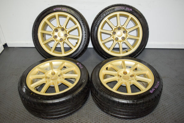 Used Set of Four 5x114 Gold ENKEI WRX STI OEM 17 inch by 8 Wheels with ...